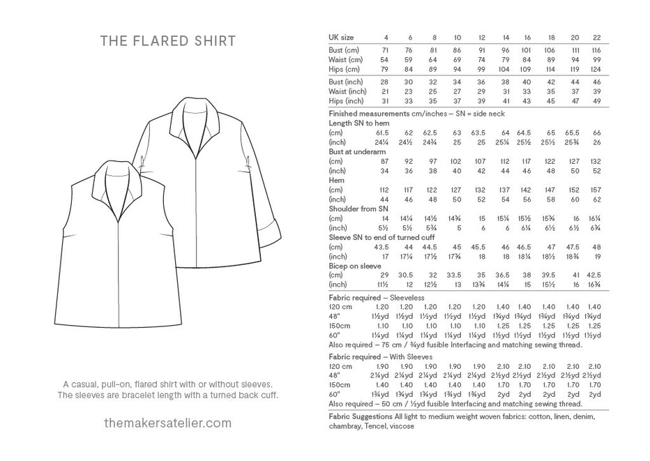 The Maker's Atelier 60, The Flared Shirt PDF Pattern – Lakes Makerie